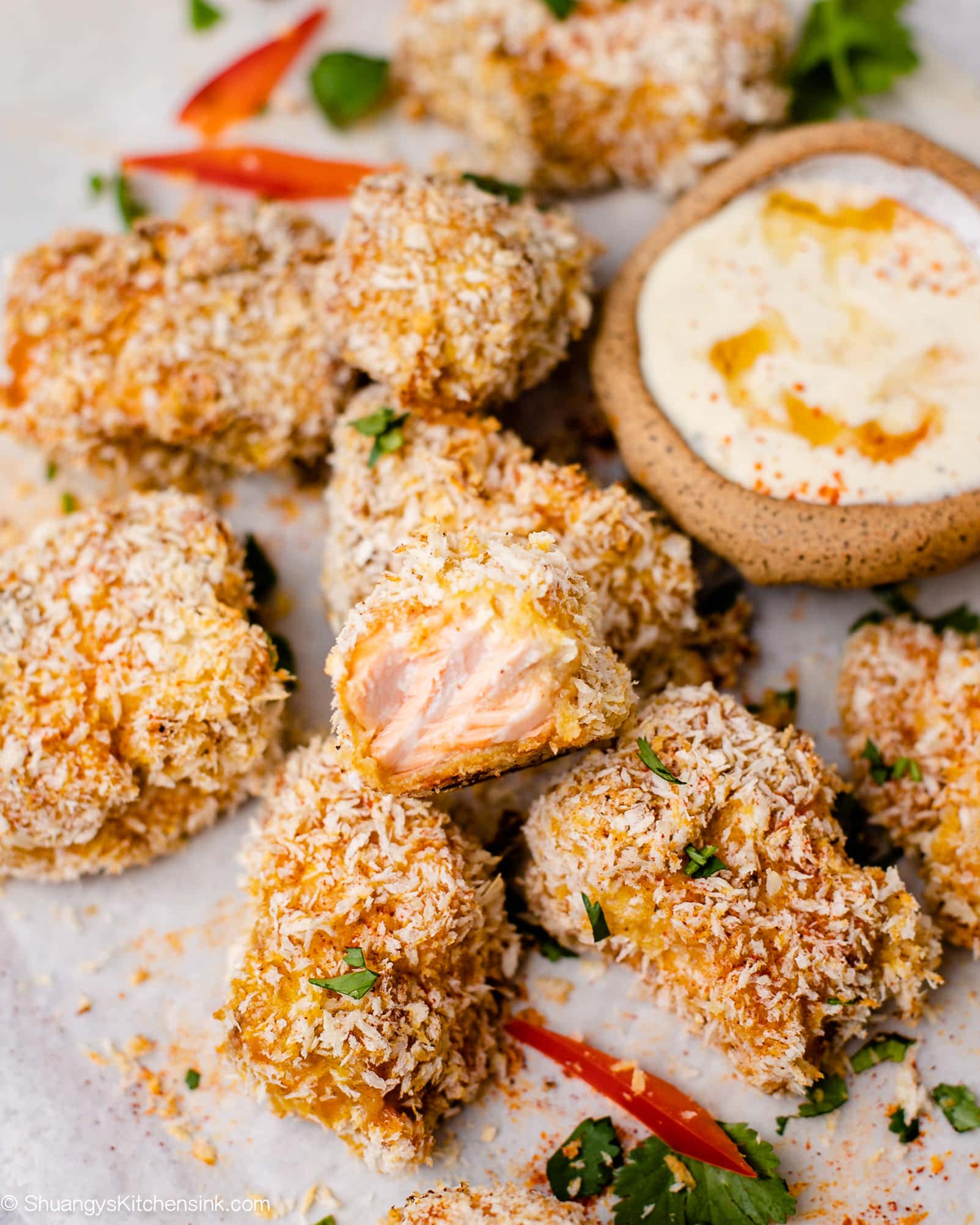 Baked Crispy Salmon Bites {Honey Chipotle} Shuangy's Kitchensink