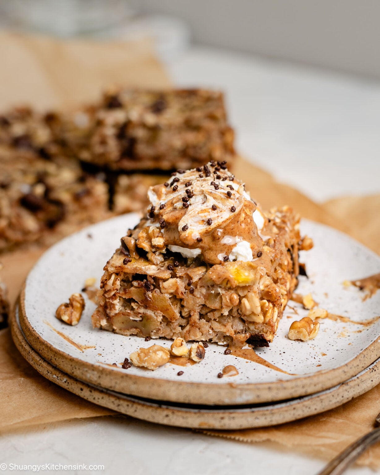 Chunky Monkey Oatmeal Bake {No Eggs} | Shuangy's Kitchensink